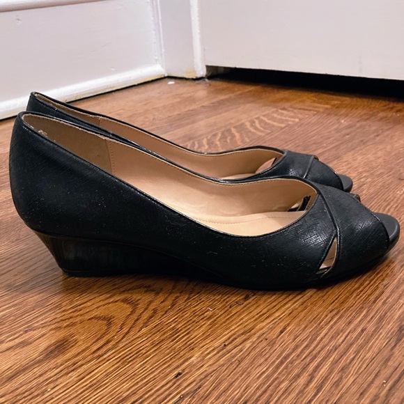 Abella | Shoes | Abella Black Peep Toe Wedge Heels | Poshmark